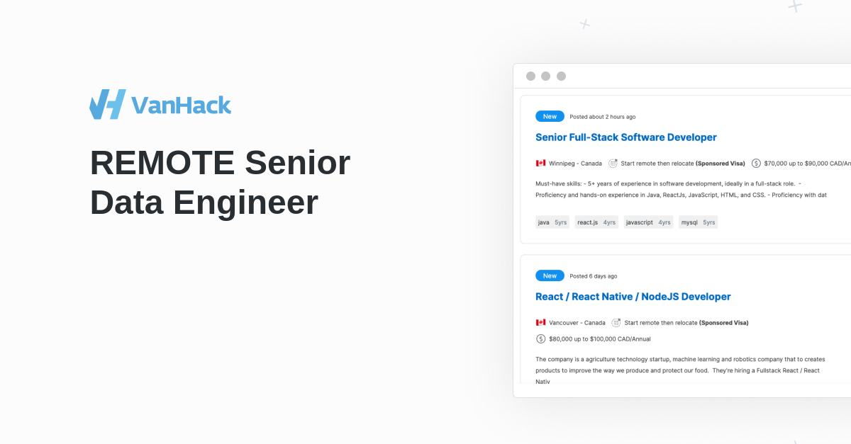 REMOTE Senior Data Engineer - VanHack